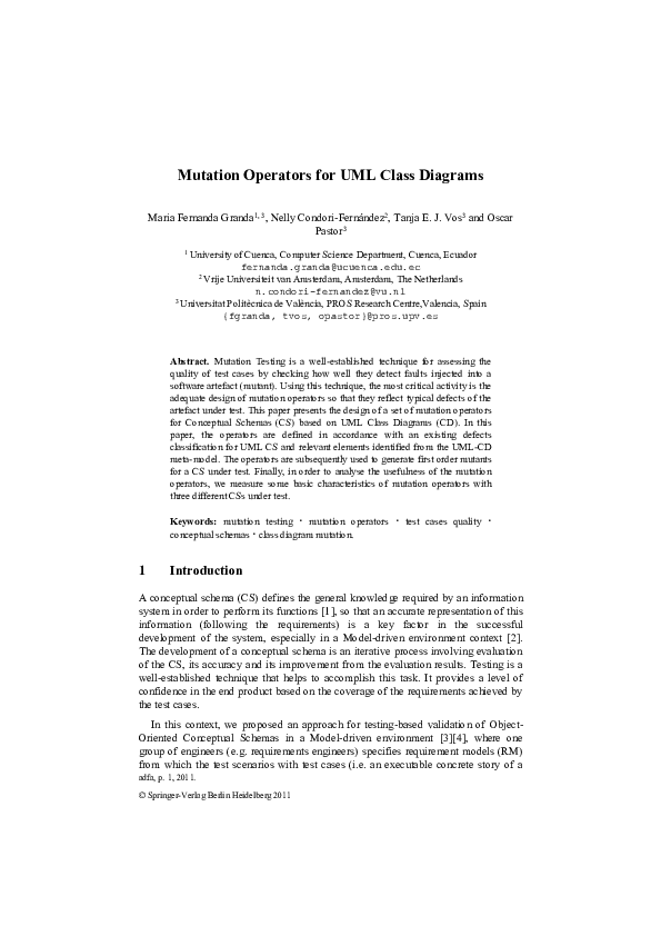 (PDF) Mutation Operators for UML Class Diagrams