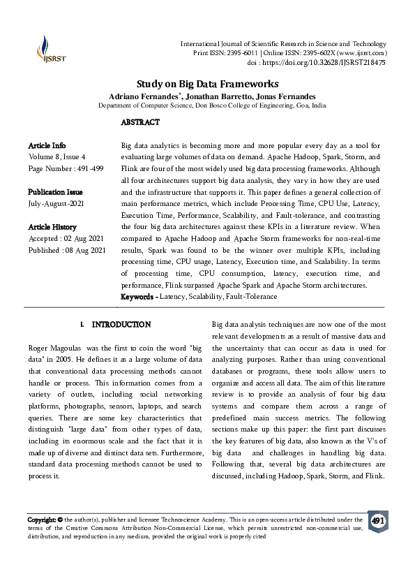 (PDF) Study on Big Data Frameworks