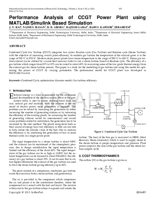 (PDF) Performance Analysis of CCGT Power Plant using MATLAB/Simulink ...