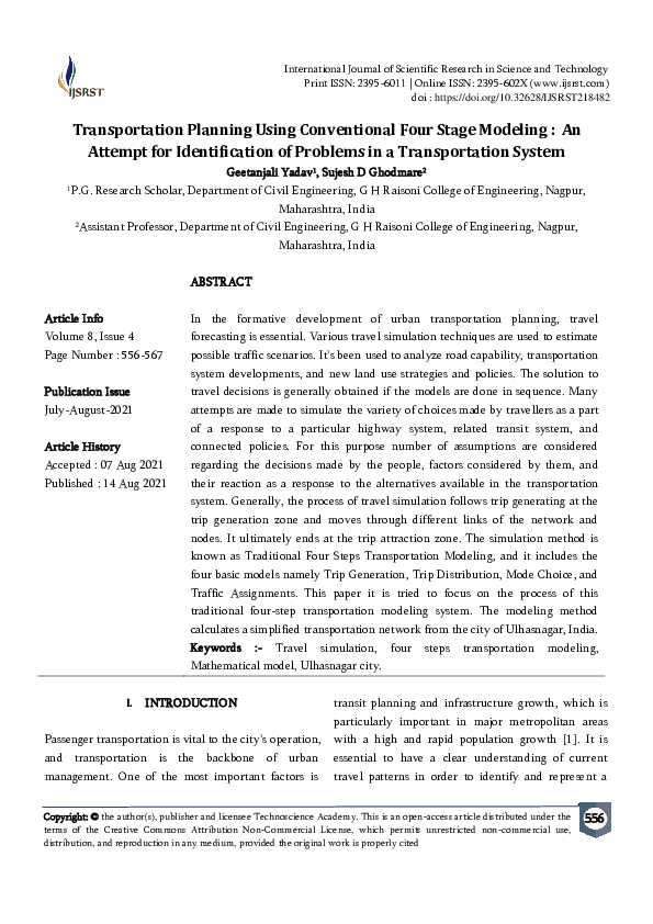 (PDF) Transportation Planning Using Conventional Four Stage Modeling ...