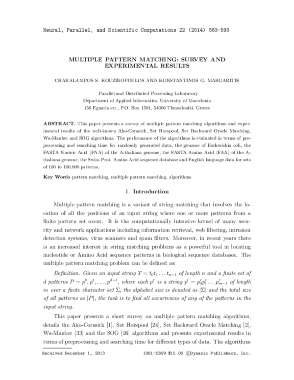 (PDF) Multiple Pattern Matching: Survey and Experimental Results