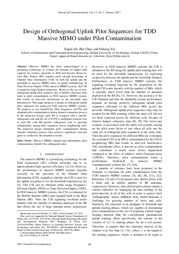 (PDF) Design of Orthogonal Uplink Pilot Sequences for TDD Massive MIMO ...