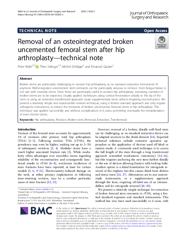 (PDF) Removal of an osteointegrated broken uncemented femoral stem ...