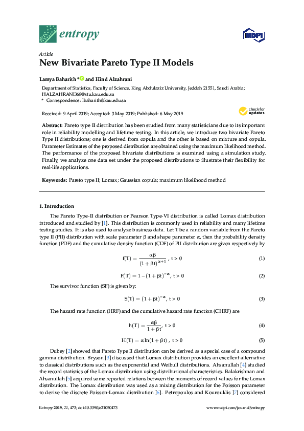 (PDF) New Bivariate Pareto Type II Models