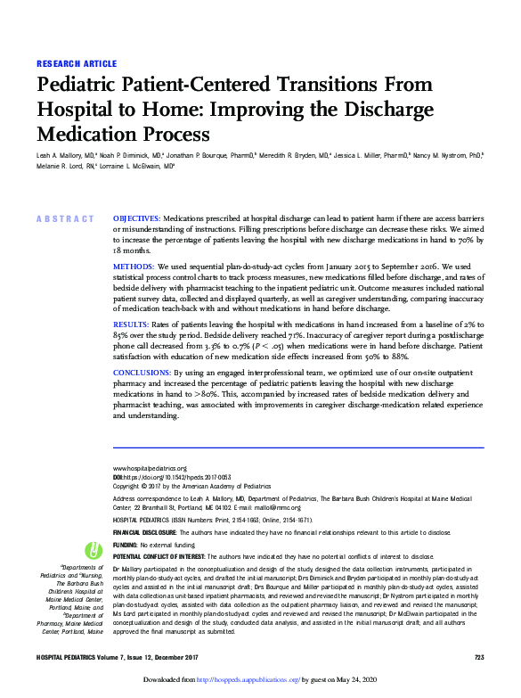 (PDF) Pediatric Patient-Centered Transitions From Hospital to Home ...