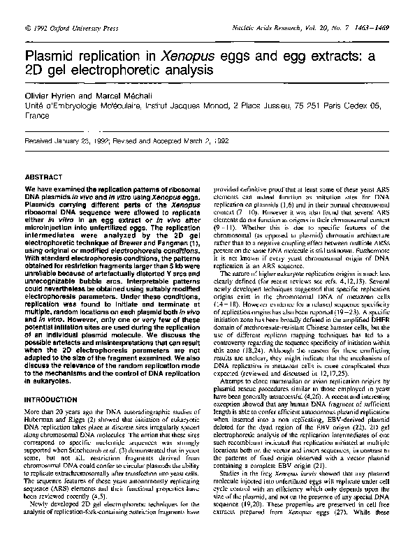 (PDF) Plasmid replication in Xenopus eggs and egg extracts: a 2D gel ...