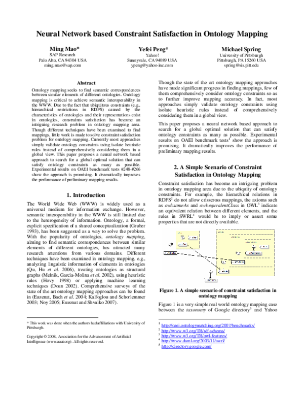 (PDF) Neural Network based Constraint Satisfaction in Ontology Mapping