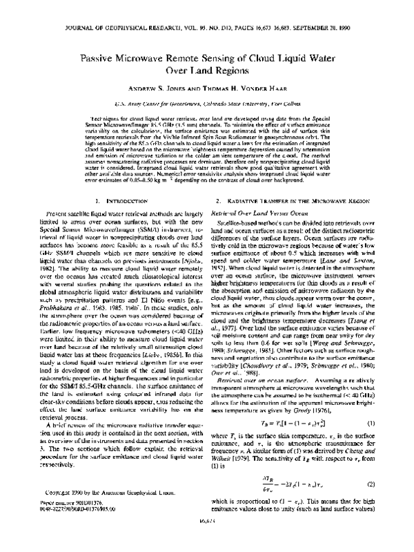 (PDF) Passive microwave remote sensing of cloud liquid water over land ...