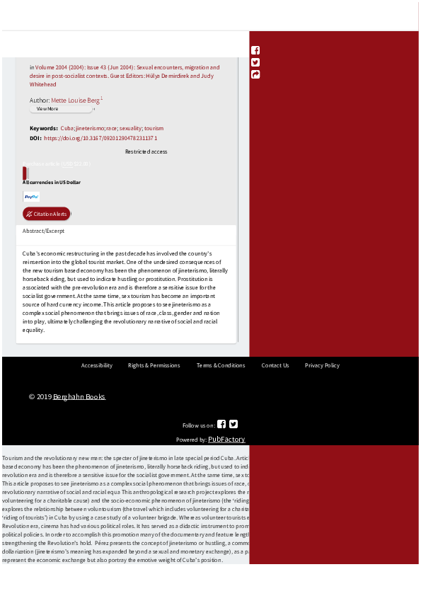 (PDF) Tourism and the revolutionary new man: the specter of jineterismo ...