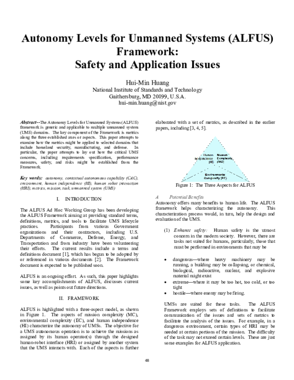 (PDF) Autonomy Levels for Unmanned Systems (ALFUS) Framework: Safety ...