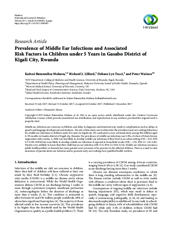 (PDF) Prevalence of Middle Ear Infections and Associated Risk Factors ...
