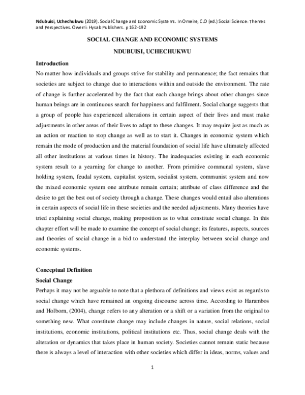 (PDF) SOCIAL CHANGE AND ECONOMIC SYSTEMS