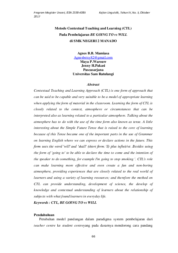 Pdf Metode Contextual Teaching And Learning Ctl Pada Pembelajaran