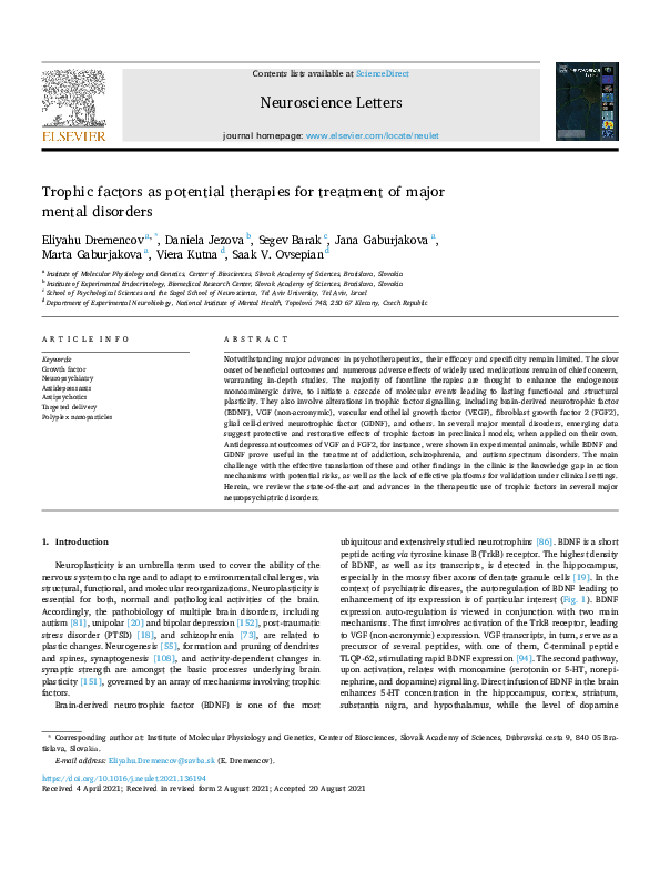 (PDF) Trophic Factors as Potential Therapies for Treatment of Major ...
