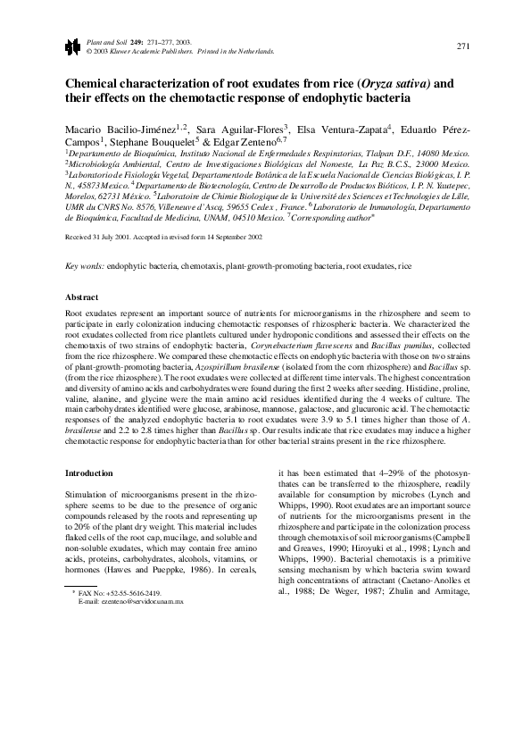 (PDF) Chemical characterization of root exudates from rice (Oryza ...