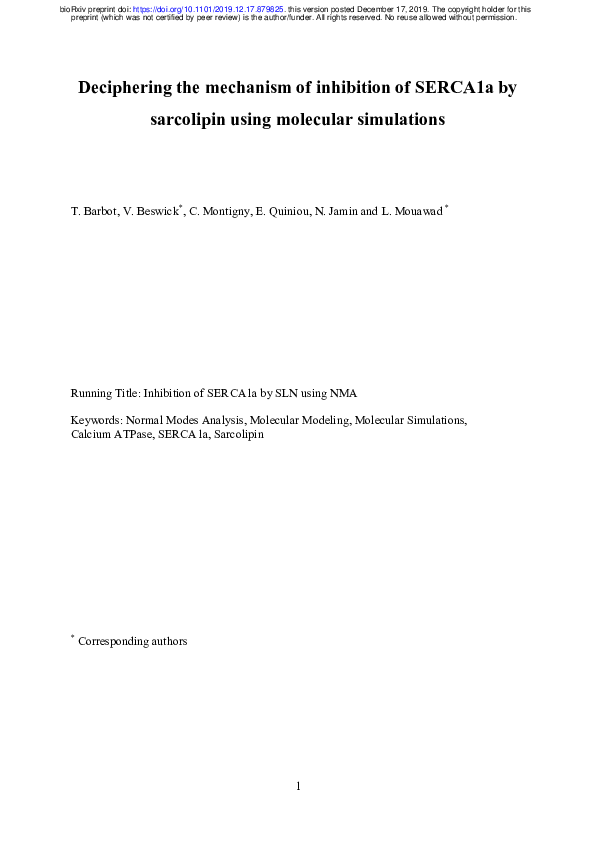 (PDF) Deciphering the mechanism of inhibition of SERCA1a by sarcolipin ...