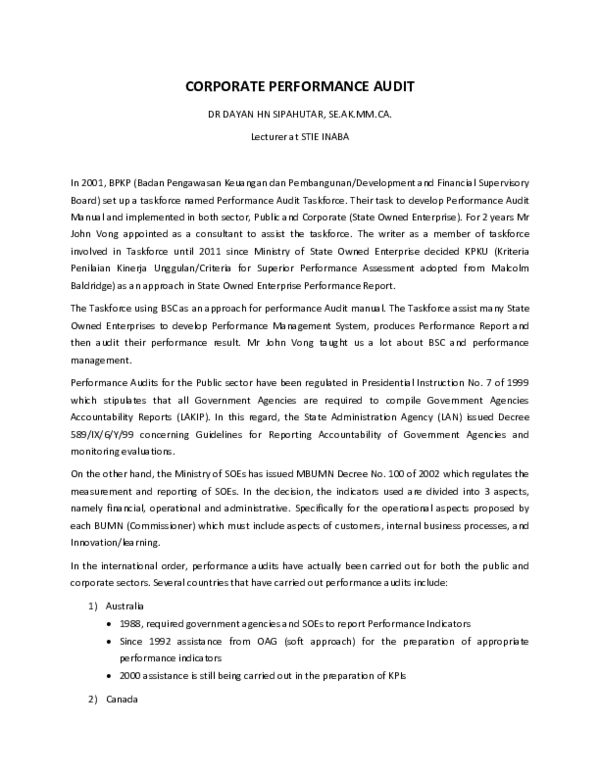 (PDF) CORPORATE PERFORMANCE AUDIT