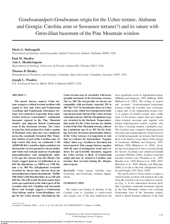 (PDF) Gondwanan/peri-Gondwanan origin for the Uchee terrane, Alabama ...