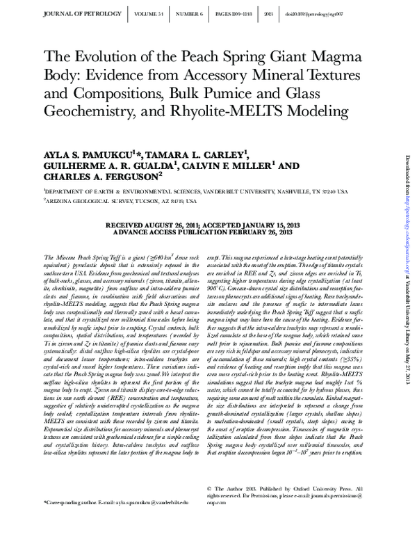 (PDF) The evolution of the Peach Spring Tuff magmatic system as ...