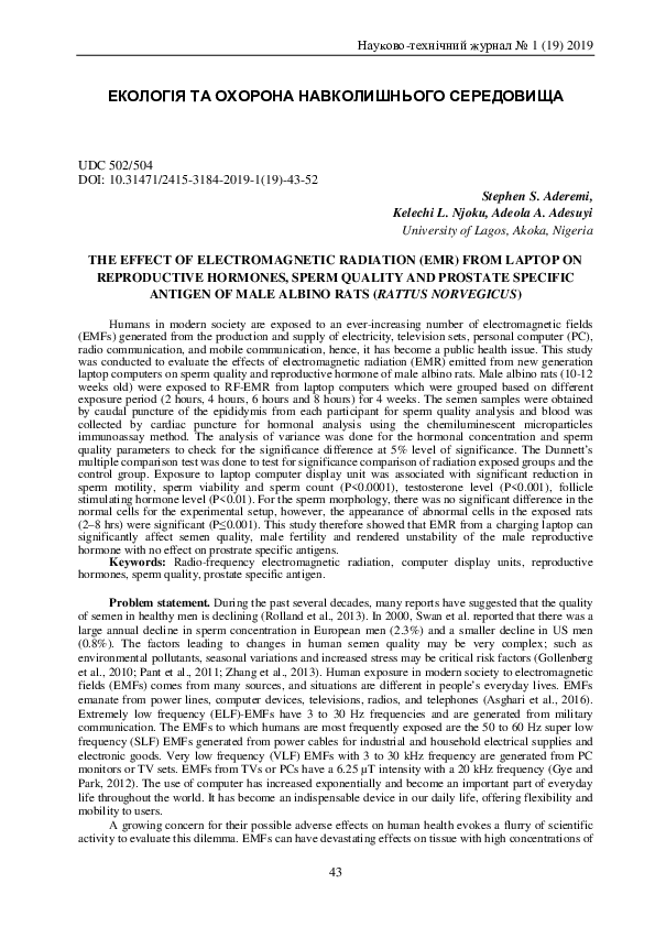 (PDF) The Effect of Electromagnetic Radiation (Emr) from Laptop on Reproductive Hormones, Sperm ...