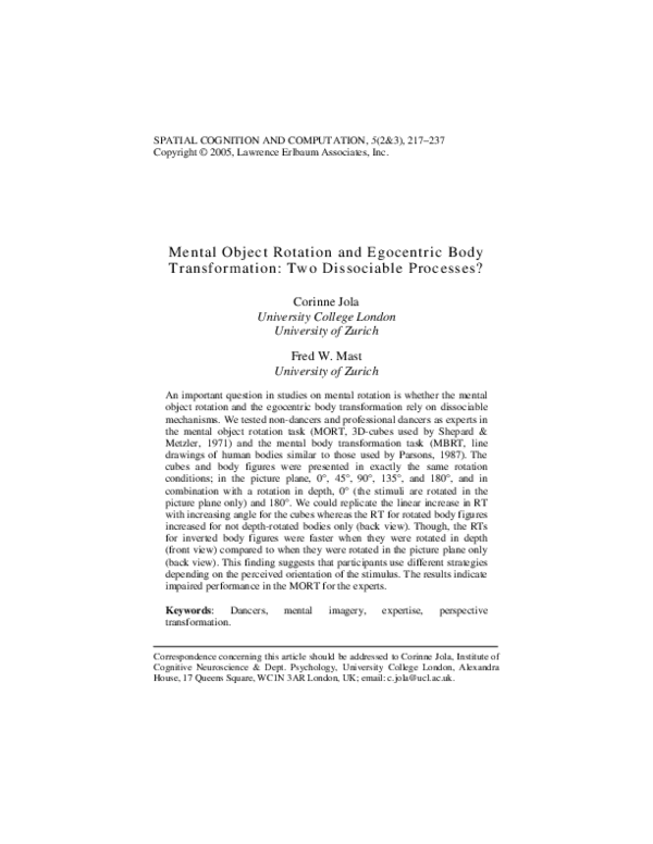 (PDF) Mental Object Rotation and Egocentric Body Transformation: Two ...