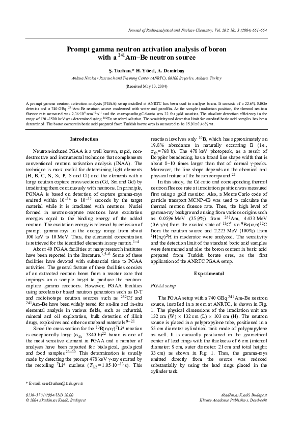 (PDF) Prompt gamma neutron activation analysis of boron with a 241Am-Be ...