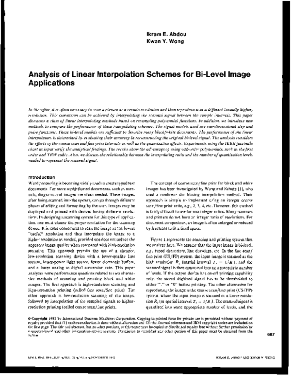 (PDF) Analysis of Linear Interpolation Schemes for Bi-Level Image ...