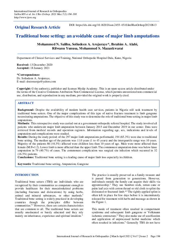(PDF) Traditional bone setting: an avoidable cause of major limb ...