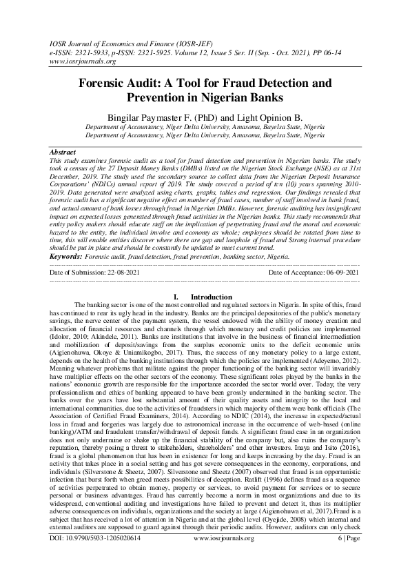 (PDF) Forensic Audit: A Tool for Fraud Detection and Prevention in ...