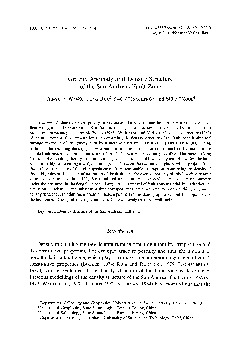 (PDF) Gravity anomaly and density structure of the San Andreas fault zone