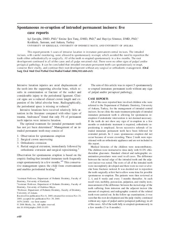 (PDF) Spontaneous re-eruption of intruded permanent incisors: five case ...