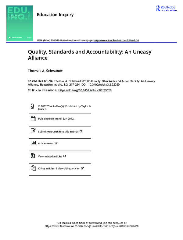 (PDF) Quality, Standards and Accountability: An Uneasy Alliance