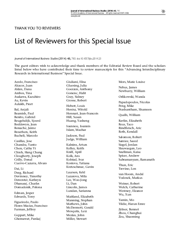 (PDF) List of Reviewers for this Special Issue