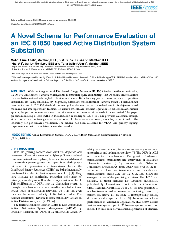 (PDF) A Novel Scheme for Performance Evaluation of an IEC 61850 based Active Distribution System ...