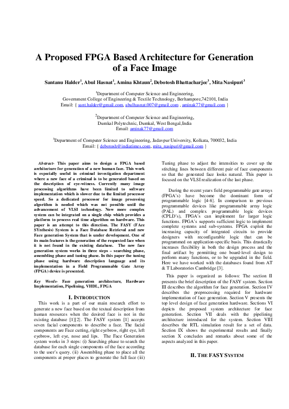 (PDF) A Proposed FPGA Based Architecture for Generation of a Face Image