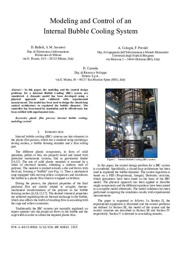 (PDF) Modeling and control of an Internal Bubble Cooling system