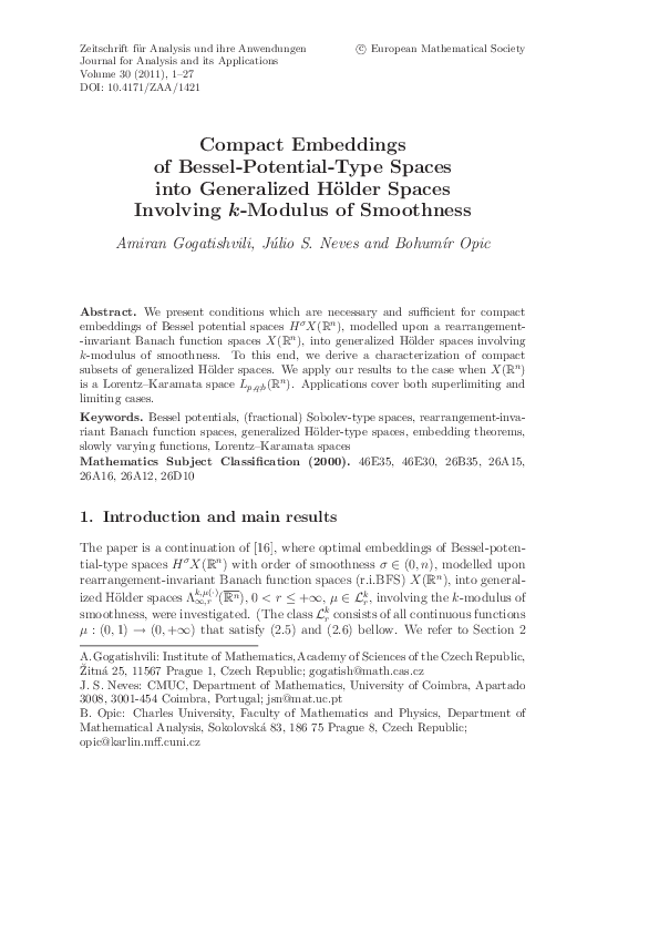 (PDF) Compact Embeddings of Bessel-Potential-Type Spaces into Generalized Holder Spaces ...