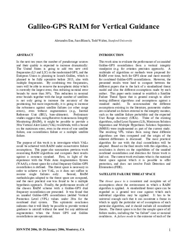 (PDF) Galileo-GPS RAIM for Vertical Guidance | Todd Walter - Academia.edu