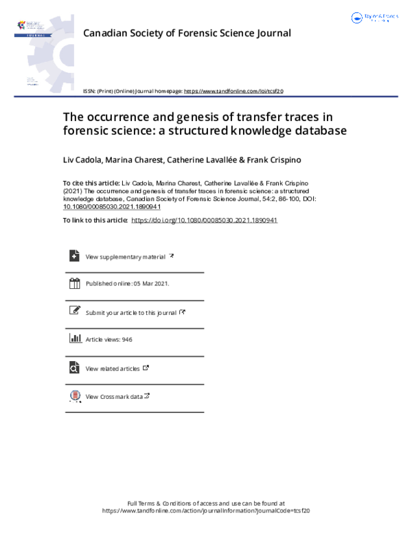 (PDF) The occurrence and genesis of transfer traces in forensic science ...