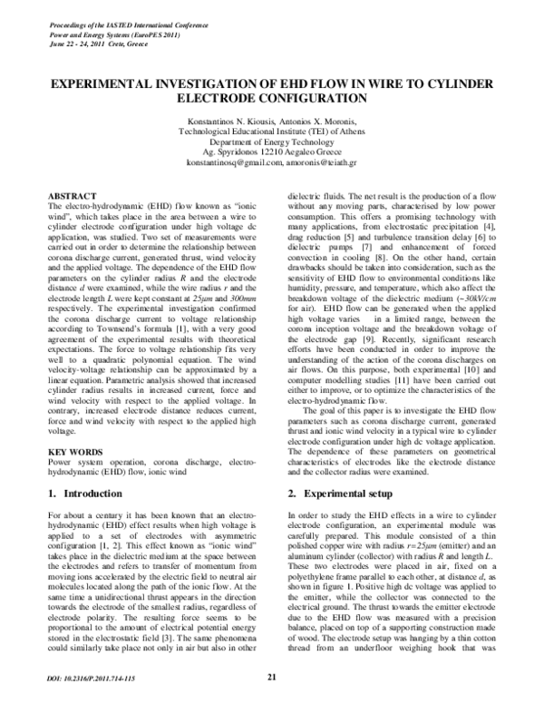 (PDF) Experimental Investigation of EHD Flow in Wire to Cylinder ...