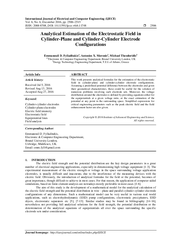 (PDF) Analytical Estimation of the Electrostatic Field in Cylinder ...