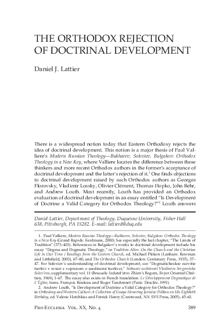 (PDF) "The Orthodox Rejection of Doctrinal Development"