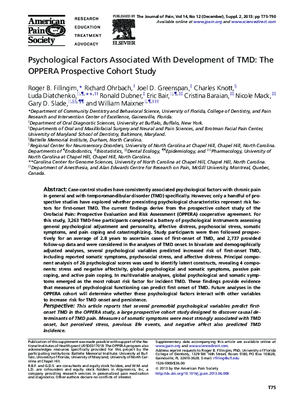 (PDF) Psychological Factors Associated With Development of TMD: The ...