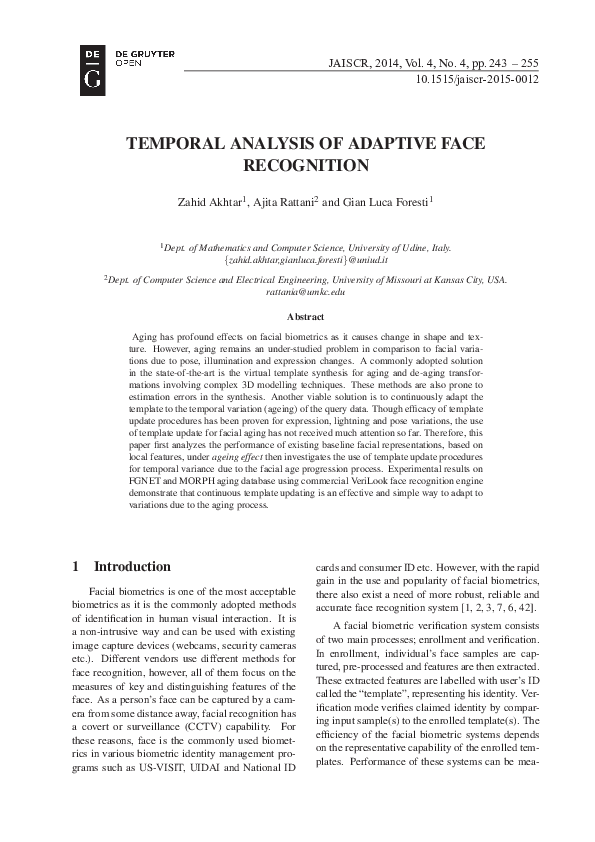 (PDF) Temporal Analysis Of Adaptive Face Recognition
