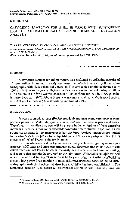 (PDF) Cryogenic sampling for aniline vapor with subsequent liquid ...