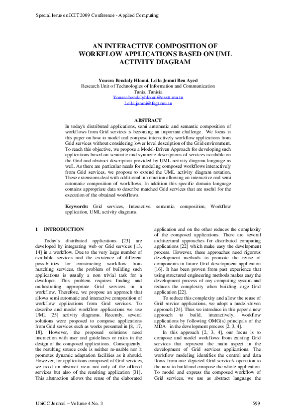 (PDF) An Interactive Composition of Workflow Applications Based on Uml Activity Diagram | Yousra ...