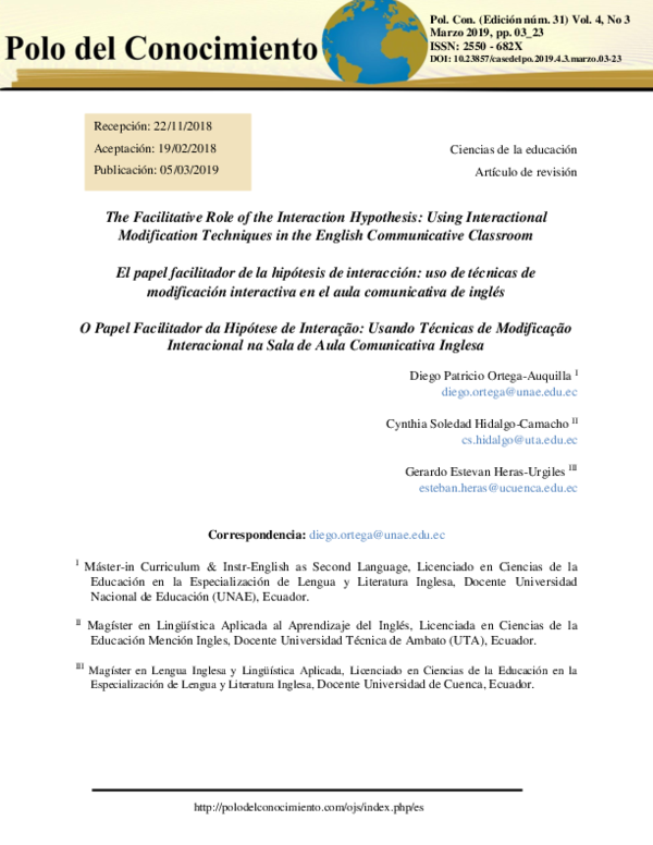 (PDF) The Facilitative Role of the Interaction Hypothesis: Using ...