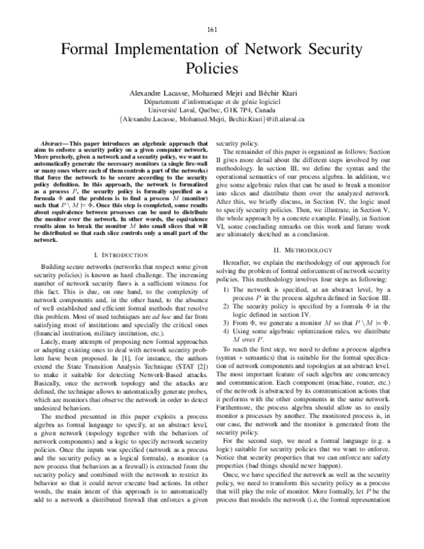 (PDF) Formal Implementation of Network Security Policies