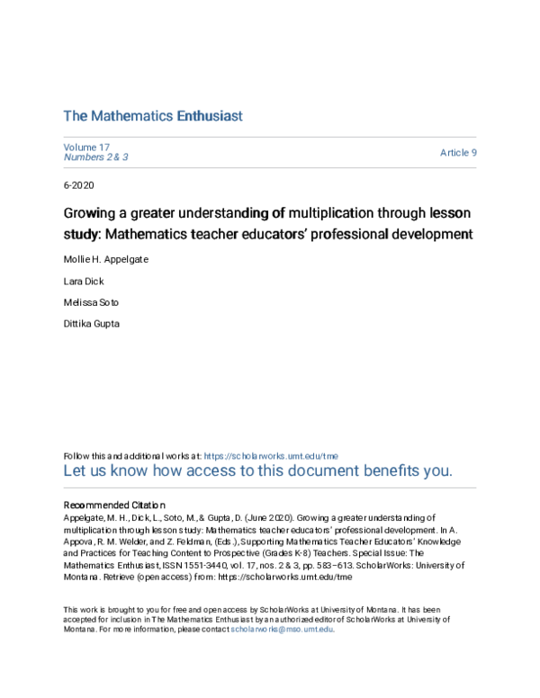 (PDF) Growing a greater understanding of multiplication through lesson ...