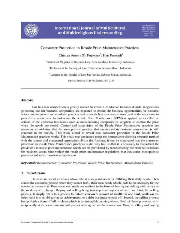 (PDF) Consumer Protection in Resale Price Maintenance Practices